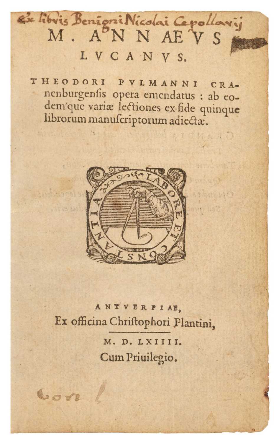 Lot 283 - Pulmanni (Theo). M. Annaeus Lucanus, Antwerp: