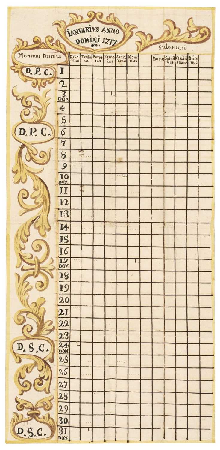 Lot 446 - Manuscript. A calendar chart for January