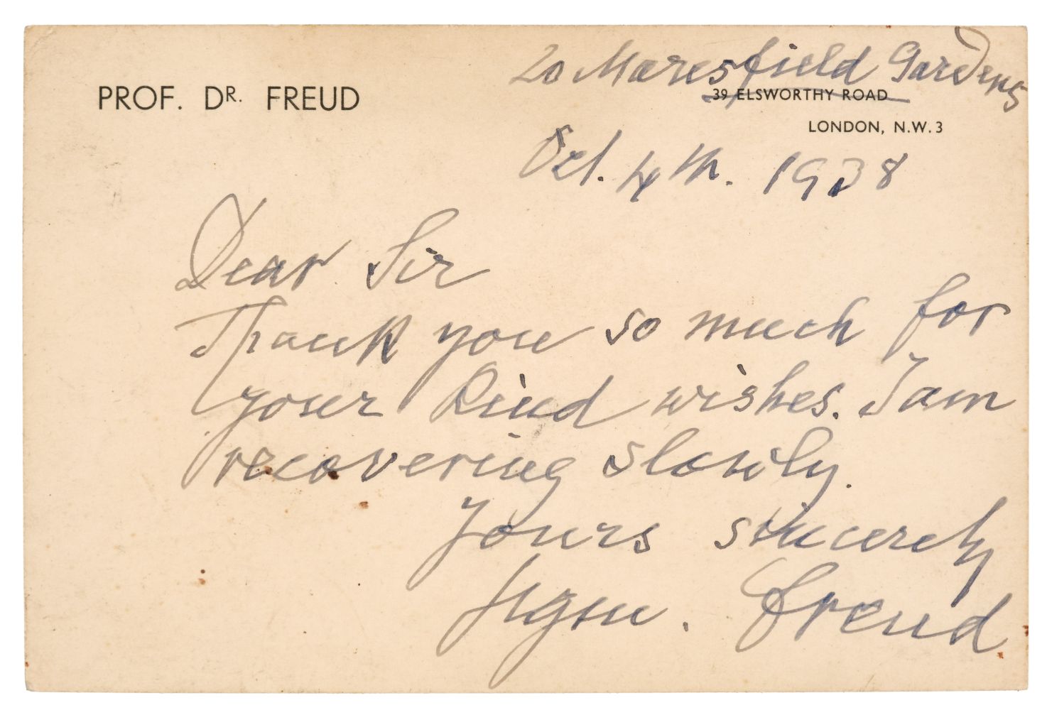 Lot 122 - Freud (Sigmund, 1856-1939). Autograph Letter