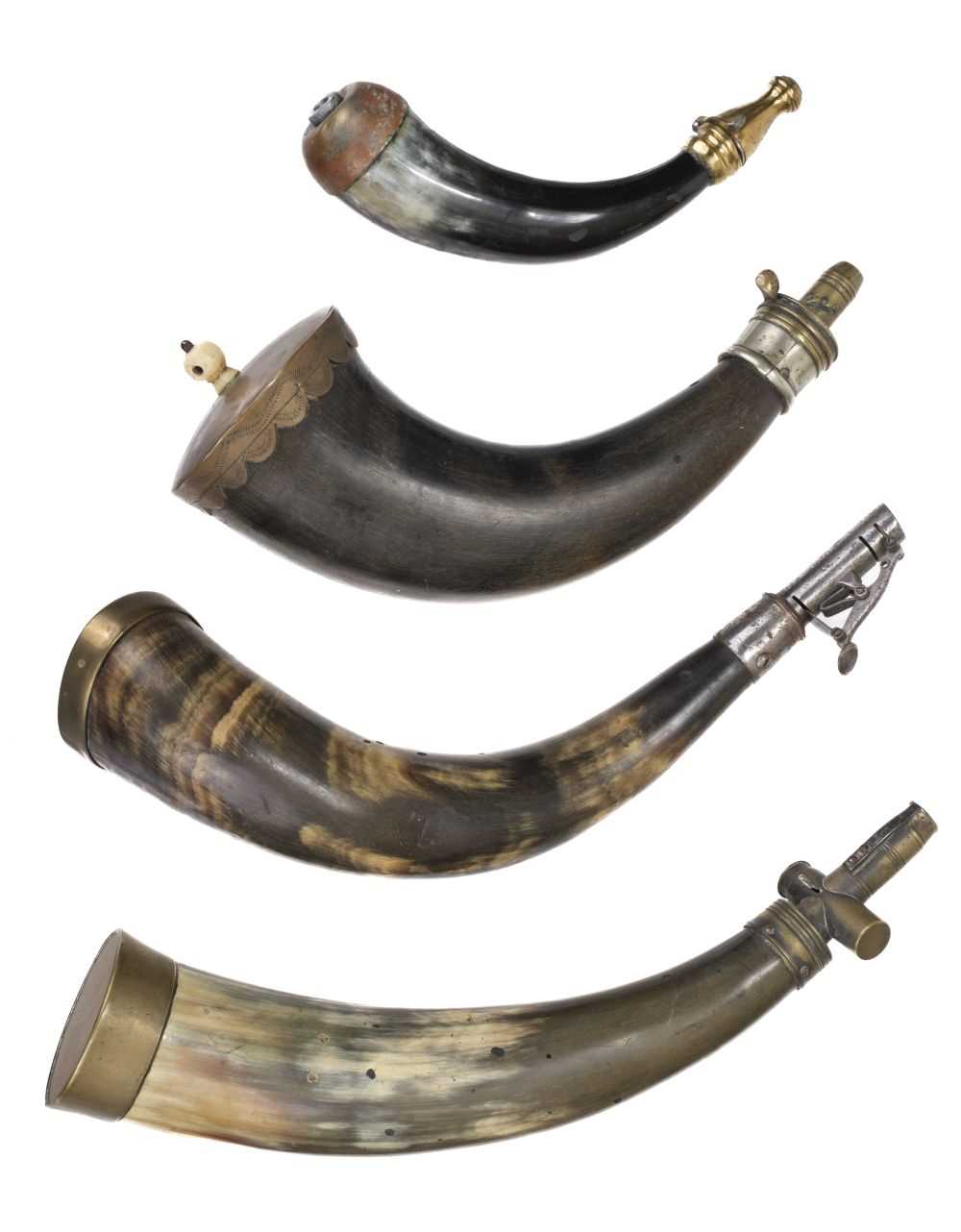 Lot 165 - Powder Flask. Victorian cow horn powder