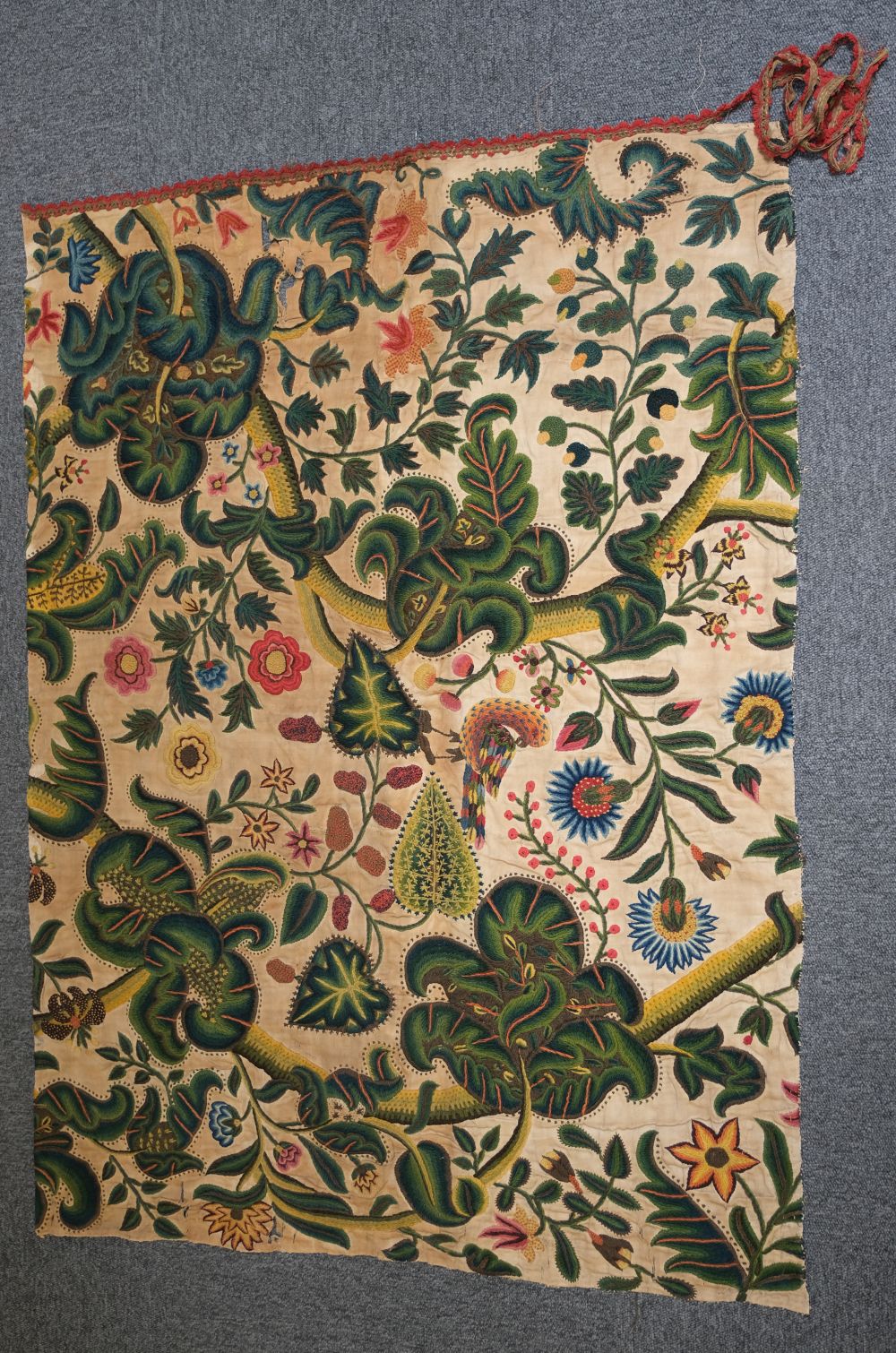 Lot 644 - Embroidered panels. A pair of crewelwork