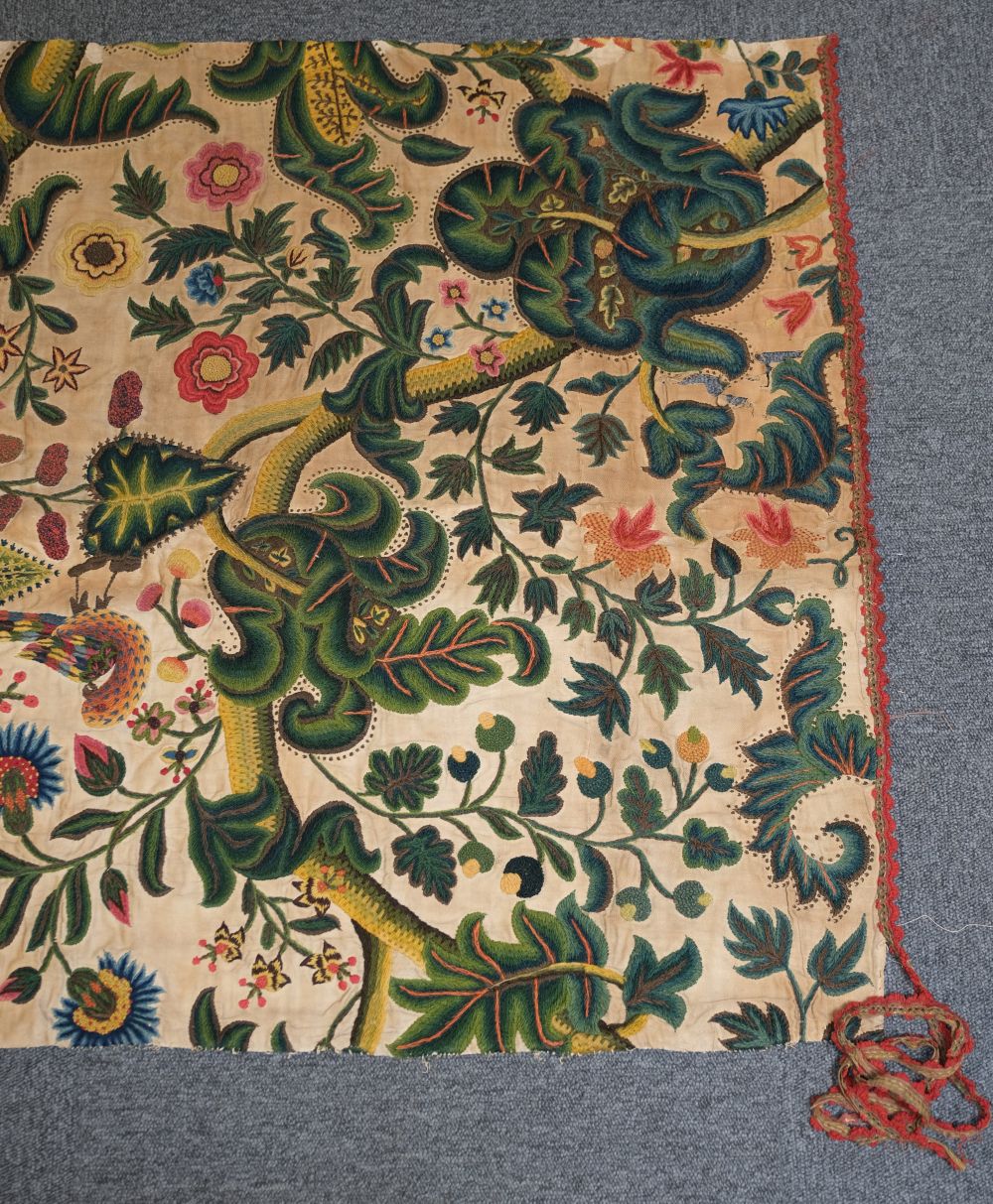 Lot 644 - Embroidered panels. A pair of crewelwork