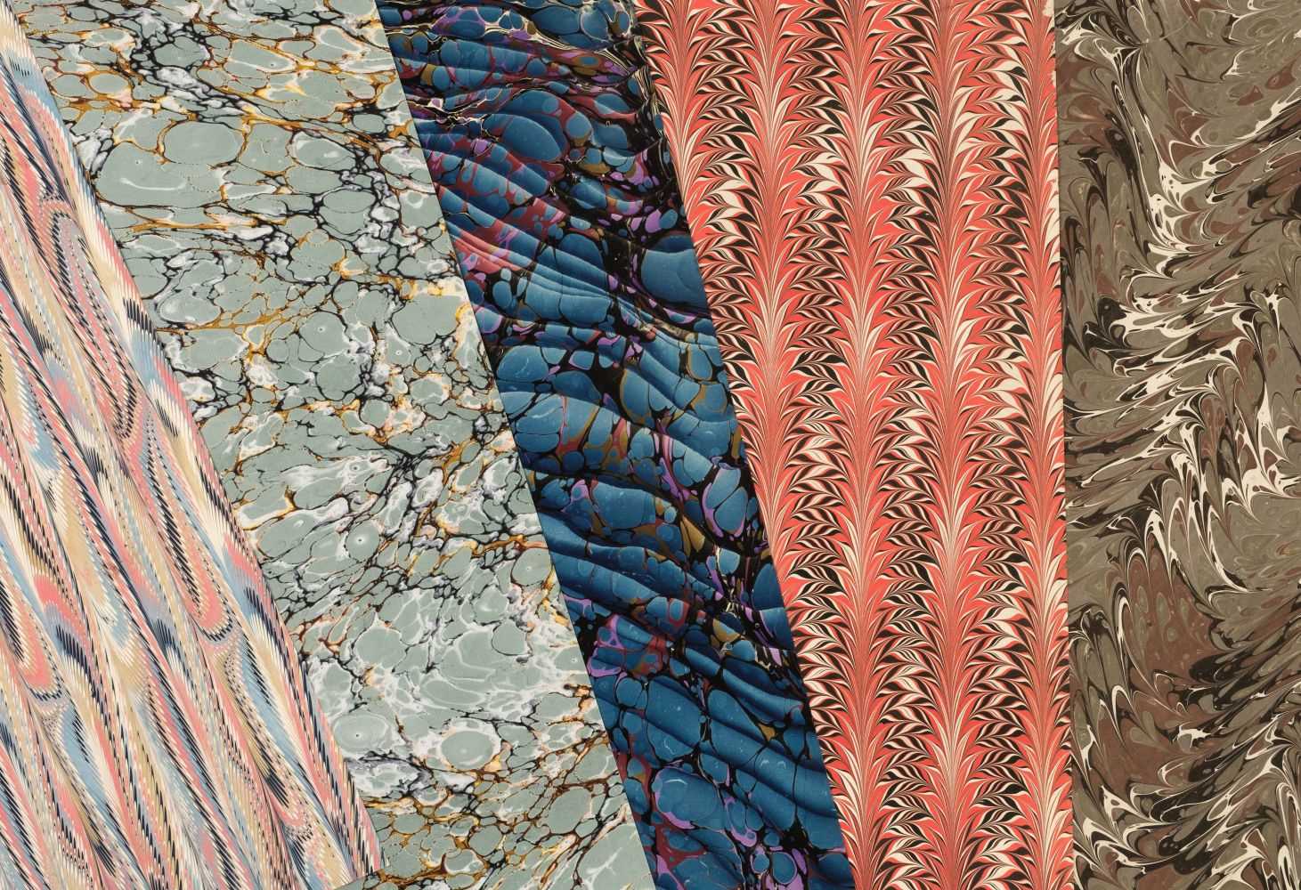 Lot 334 - Marbled paper. A selection of hand-marbled