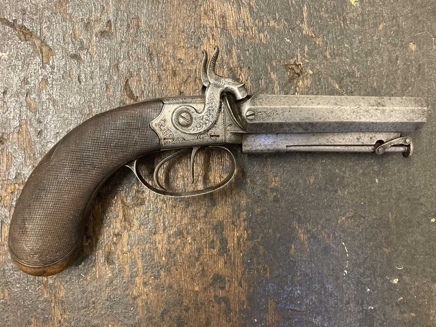 Lot 157 - Pistol. A Victorian double barrel pistol by