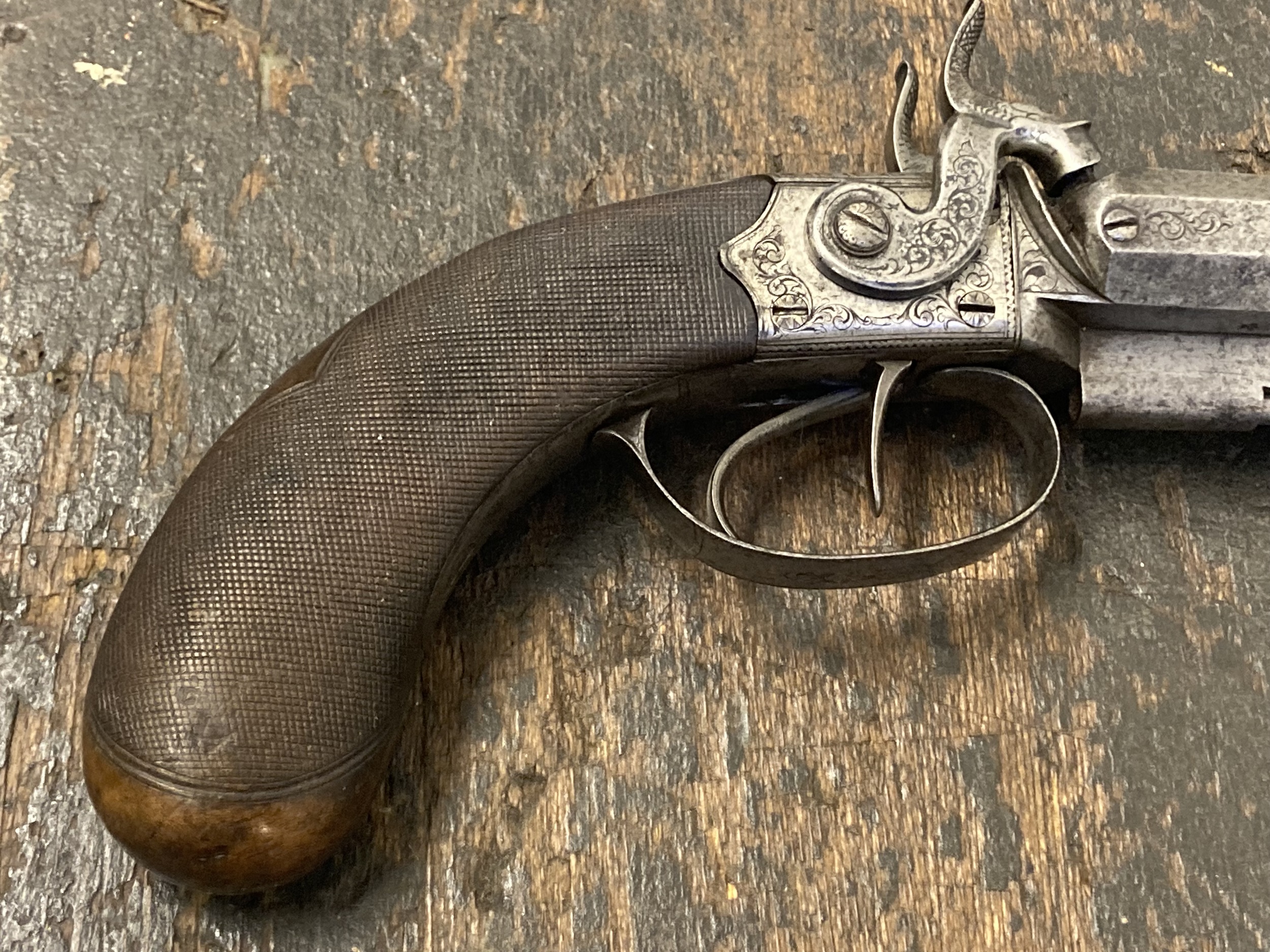 Lot 157 - Pistol. A Victorian double barrel pistol by