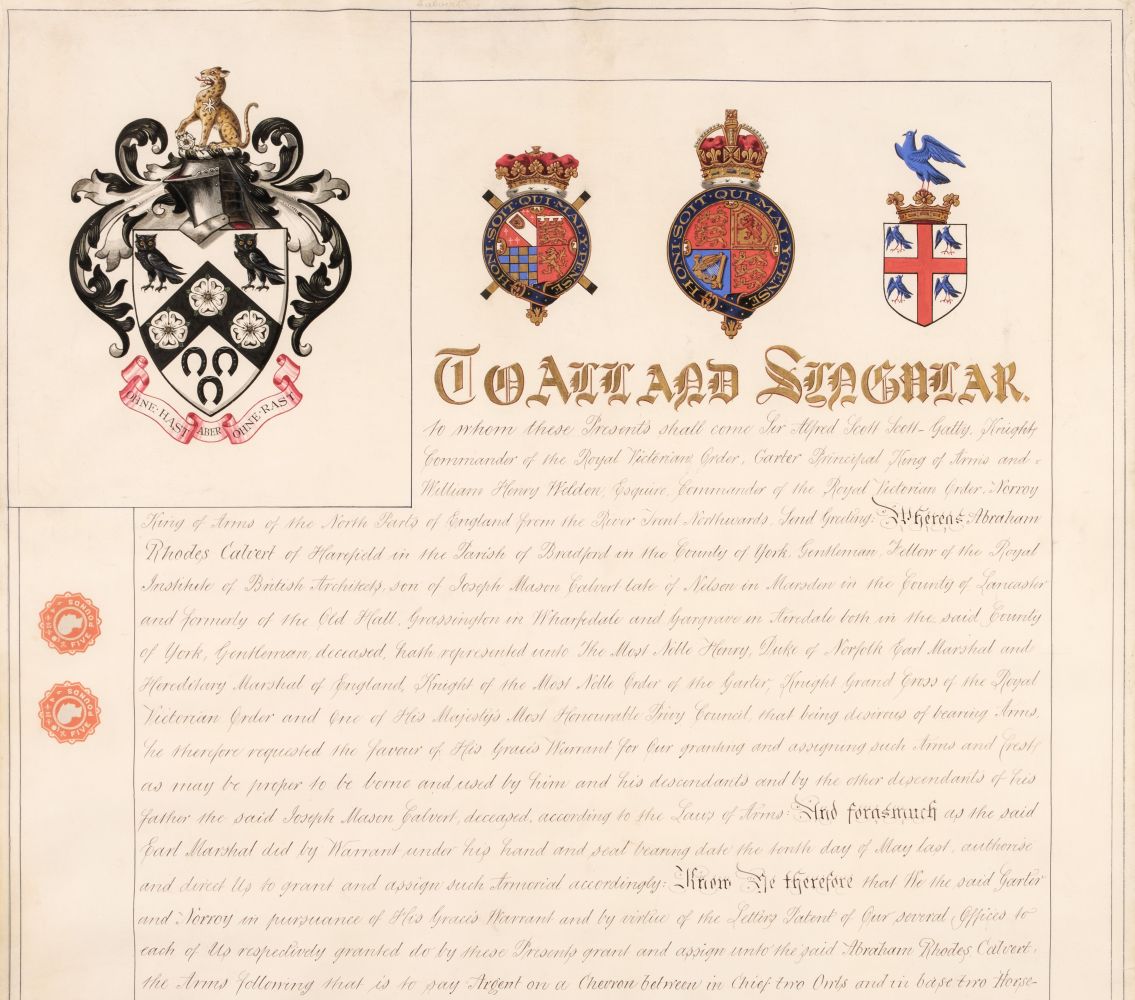 Lot 168 - Grant of Arms. Manuscript Grant of Arms for