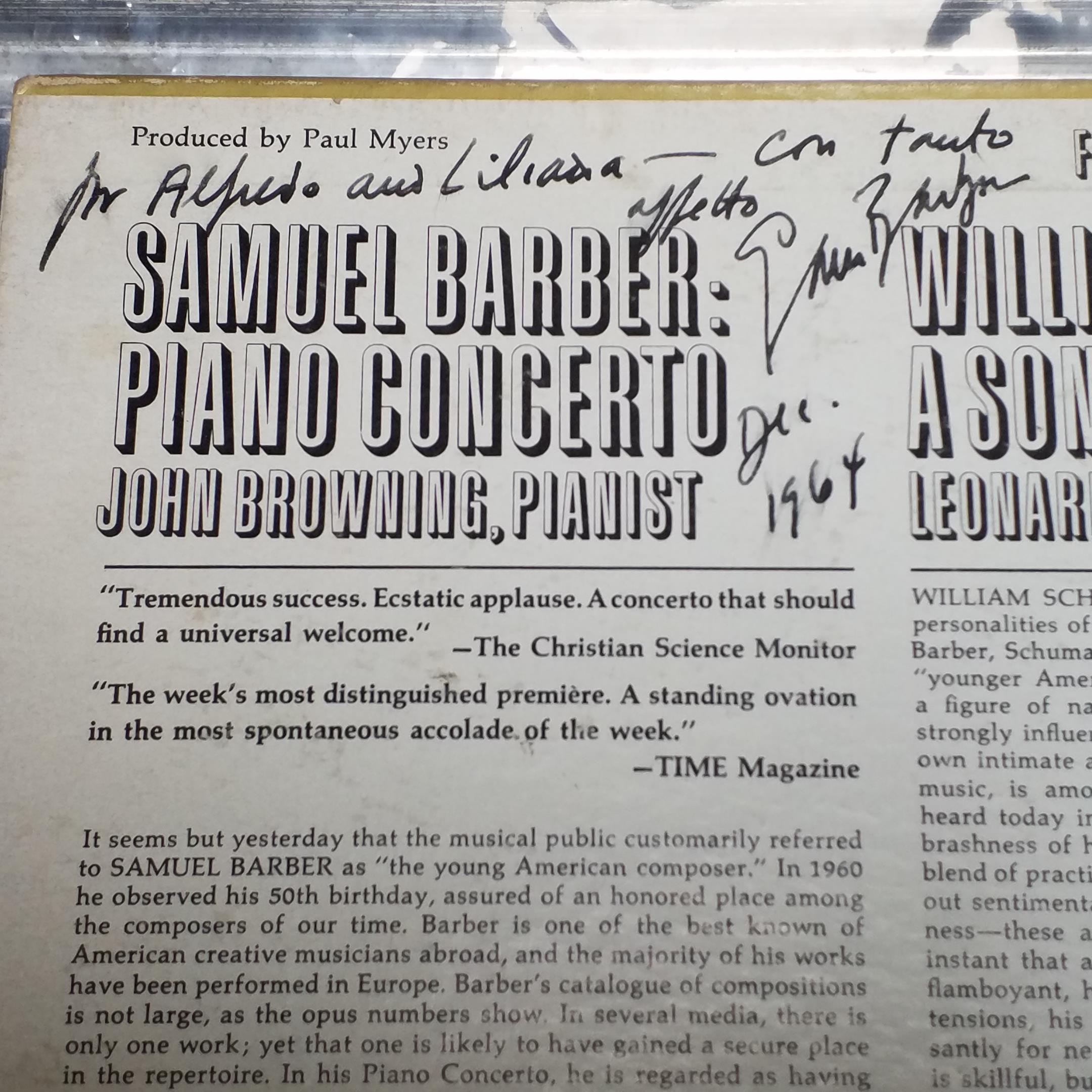 Lot 98 - Barber (Samuel, 1910-1981). Signed LP record,