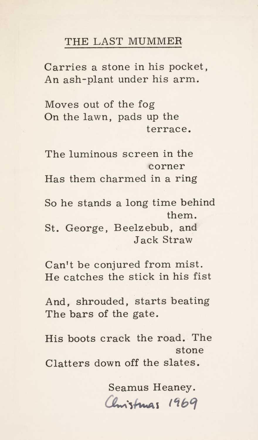 Lot 913 - Heaney (Seamus, 1939-2013). Christmas card,