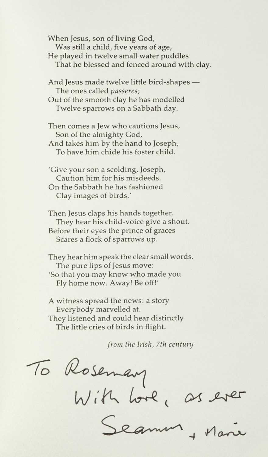 Lot 923 - Heaney (Seamus, 1939-2013). Christmas card,