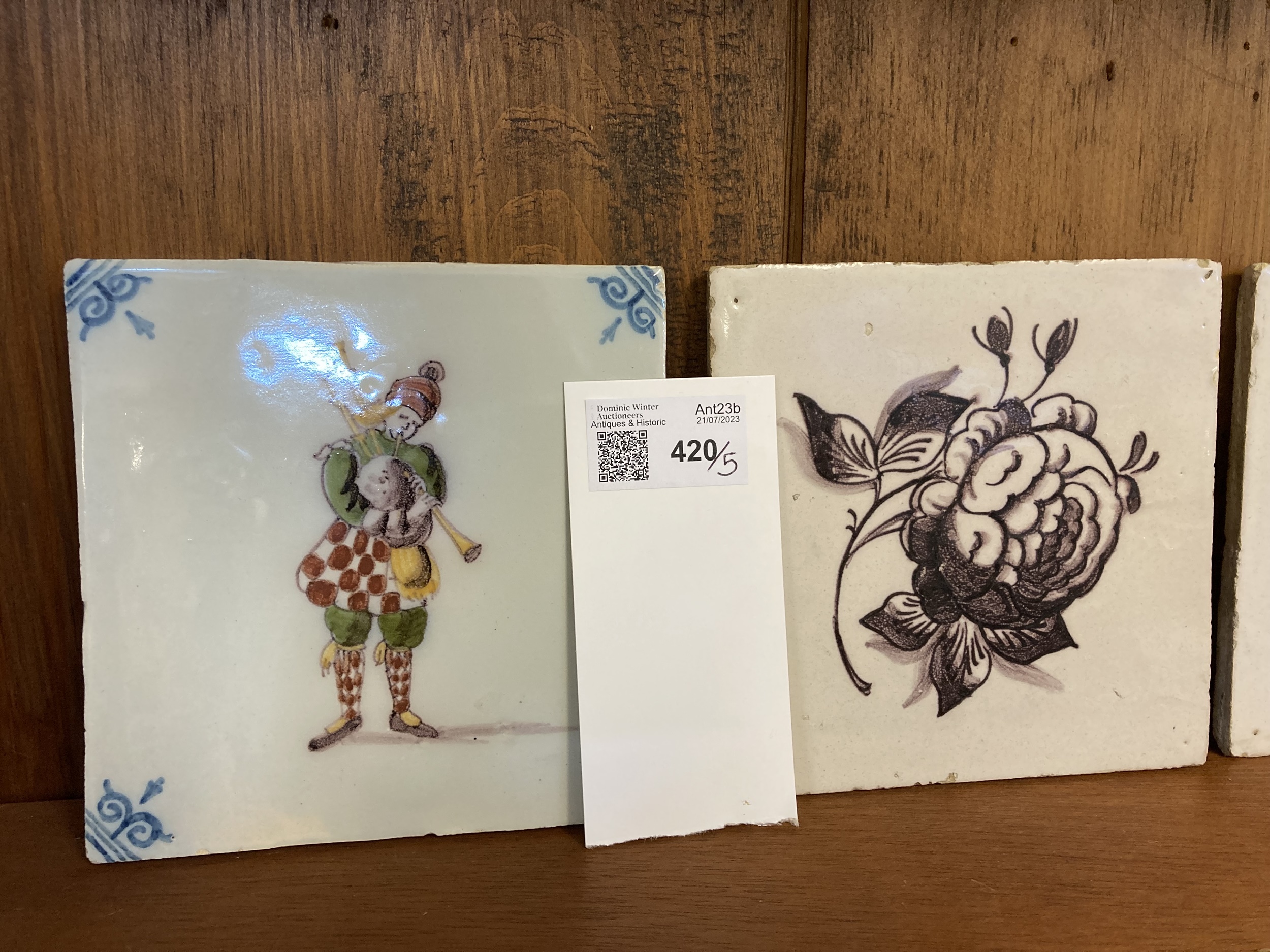 Lot 420 - Delft Tiles. Four 18th century Dutch delft