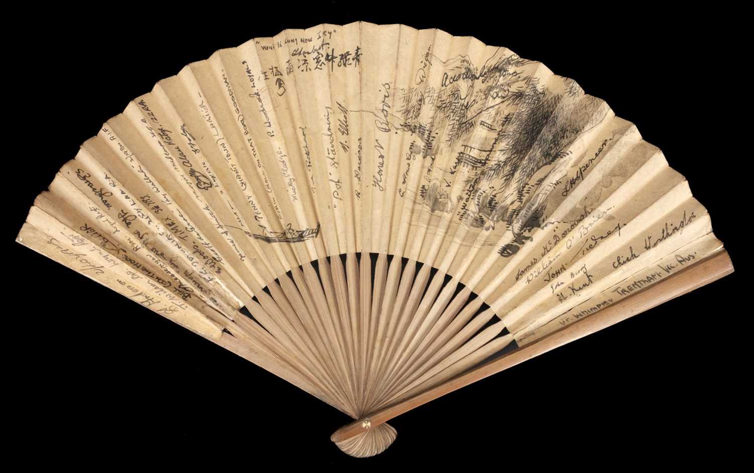 Lot 257 - Prisoner of War. WWII paper fan autographed