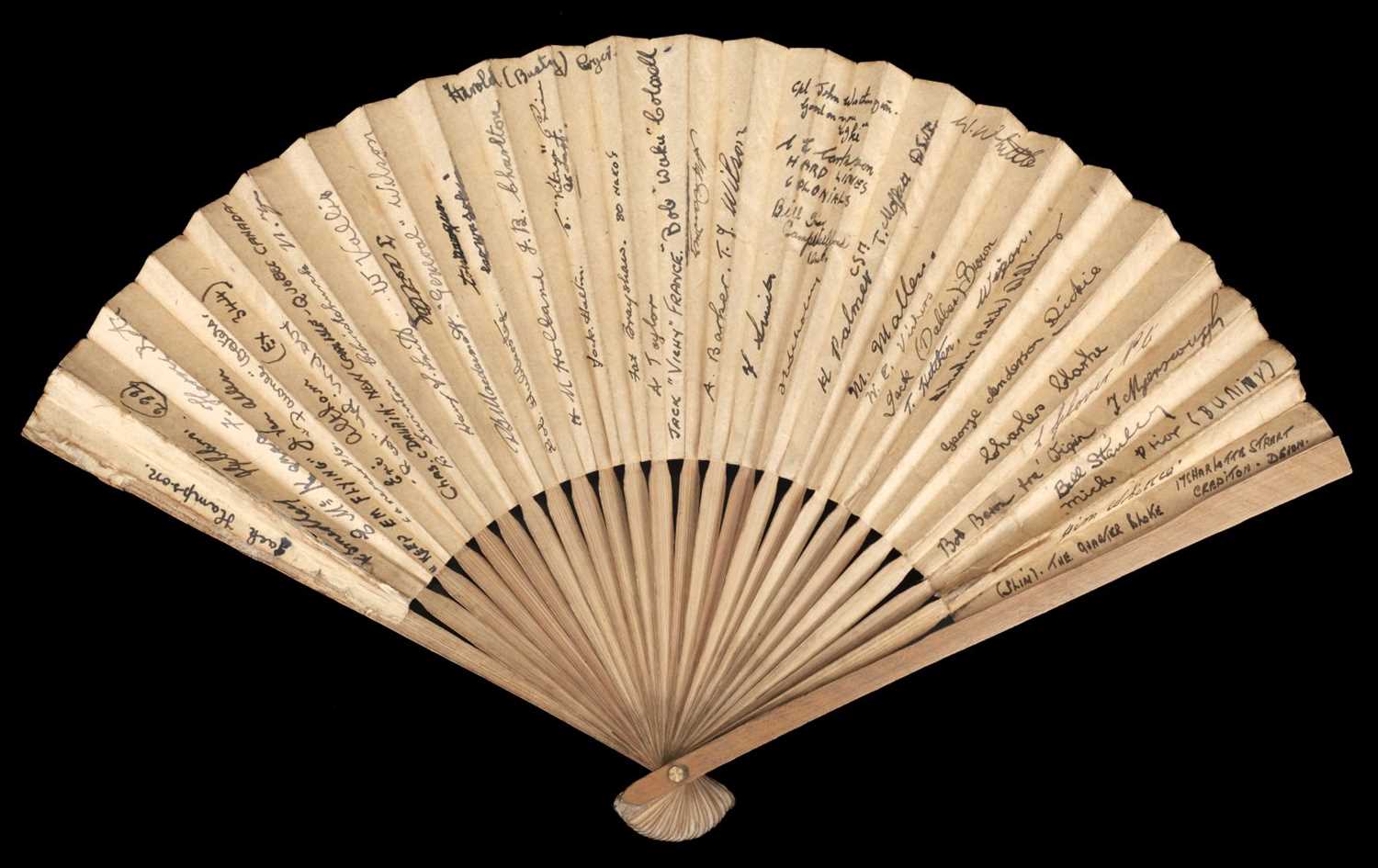 Lot 257 - Prisoner of War. WWII paper fan autographed