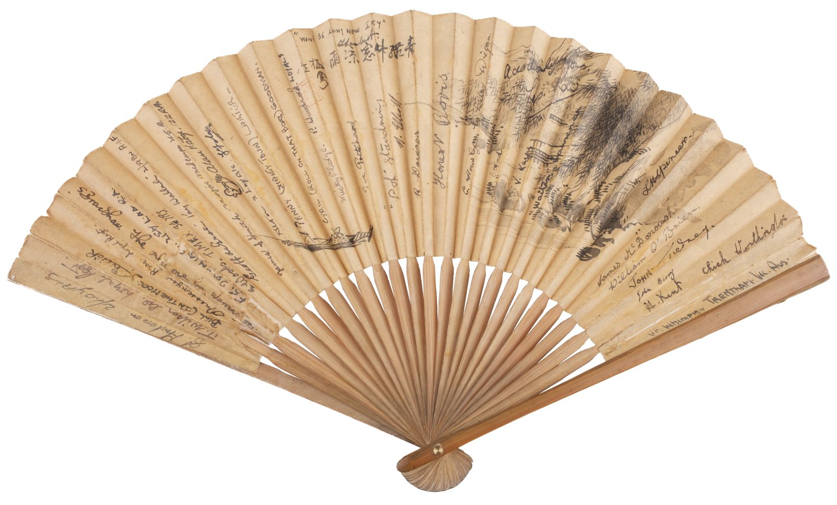 Lot 257 - Prisoner of War. WWII paper fan autographed