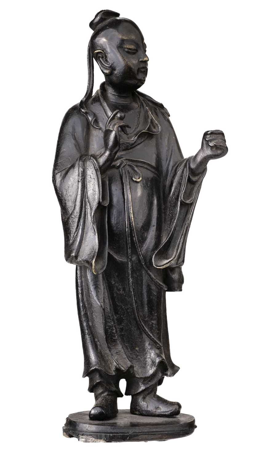 Lot 80 - Chinese bronze figure of Lu Dong Bin, Ming