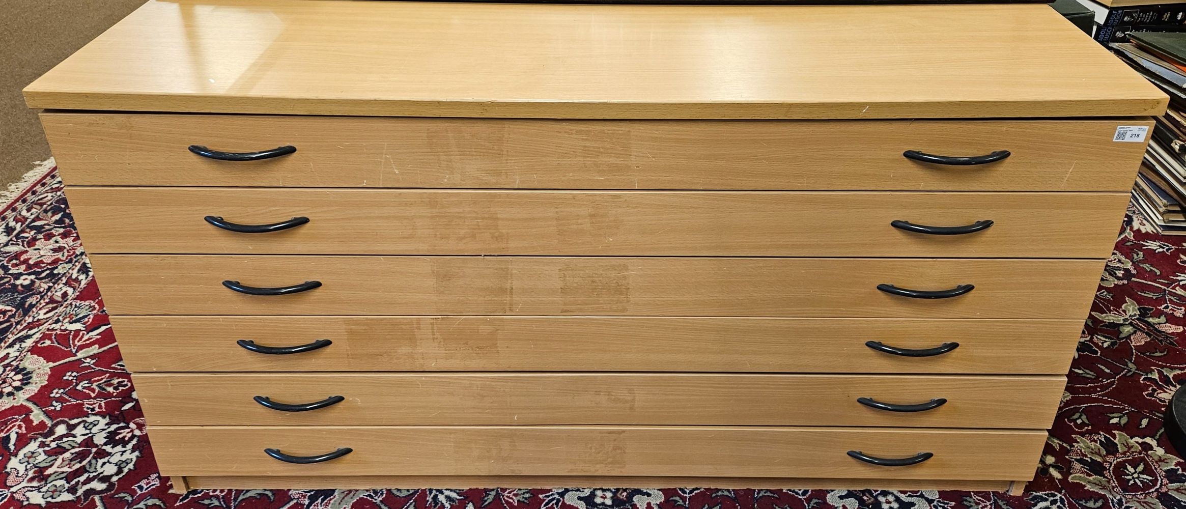 Lot 218 - Plan Chest. A six-drawer pine plan chest,