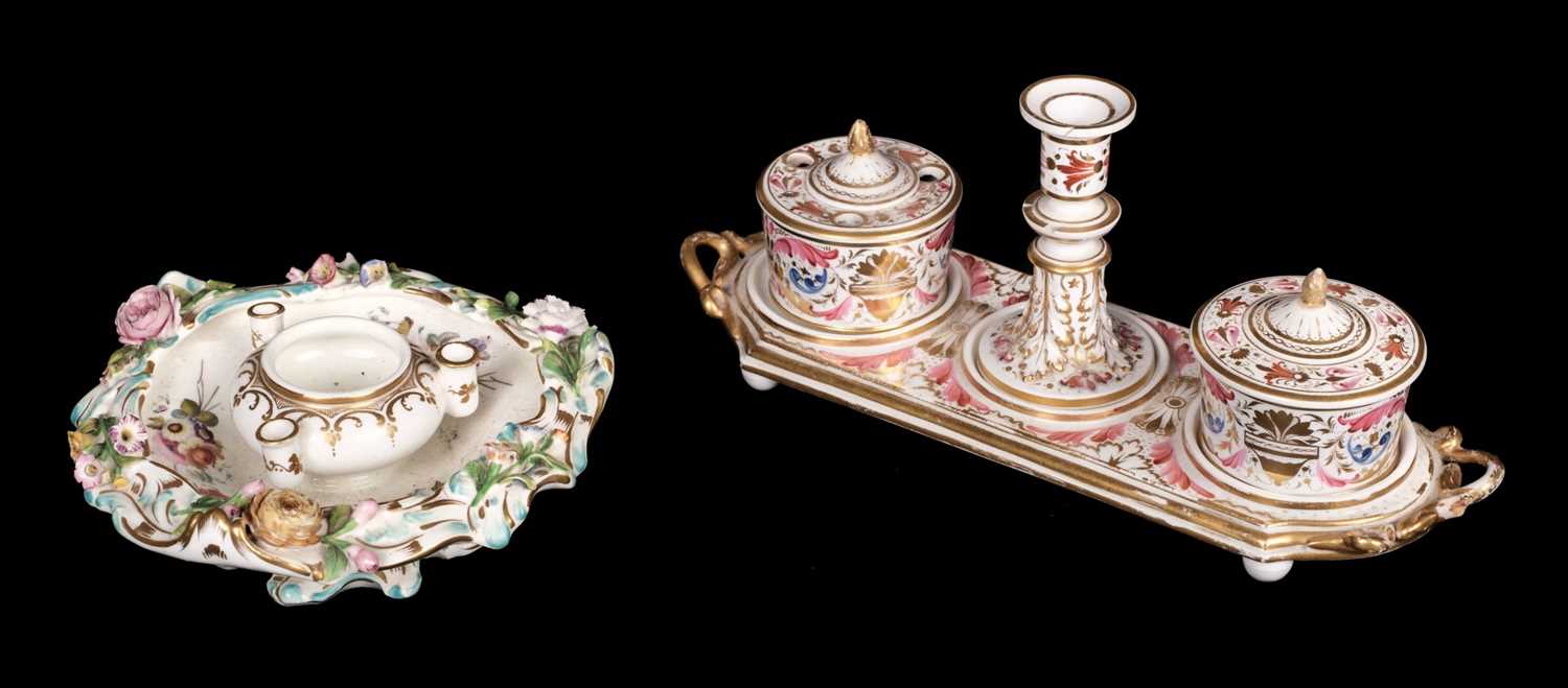 Lot 252 - Desk Set. A Derby porcelain desk set circa