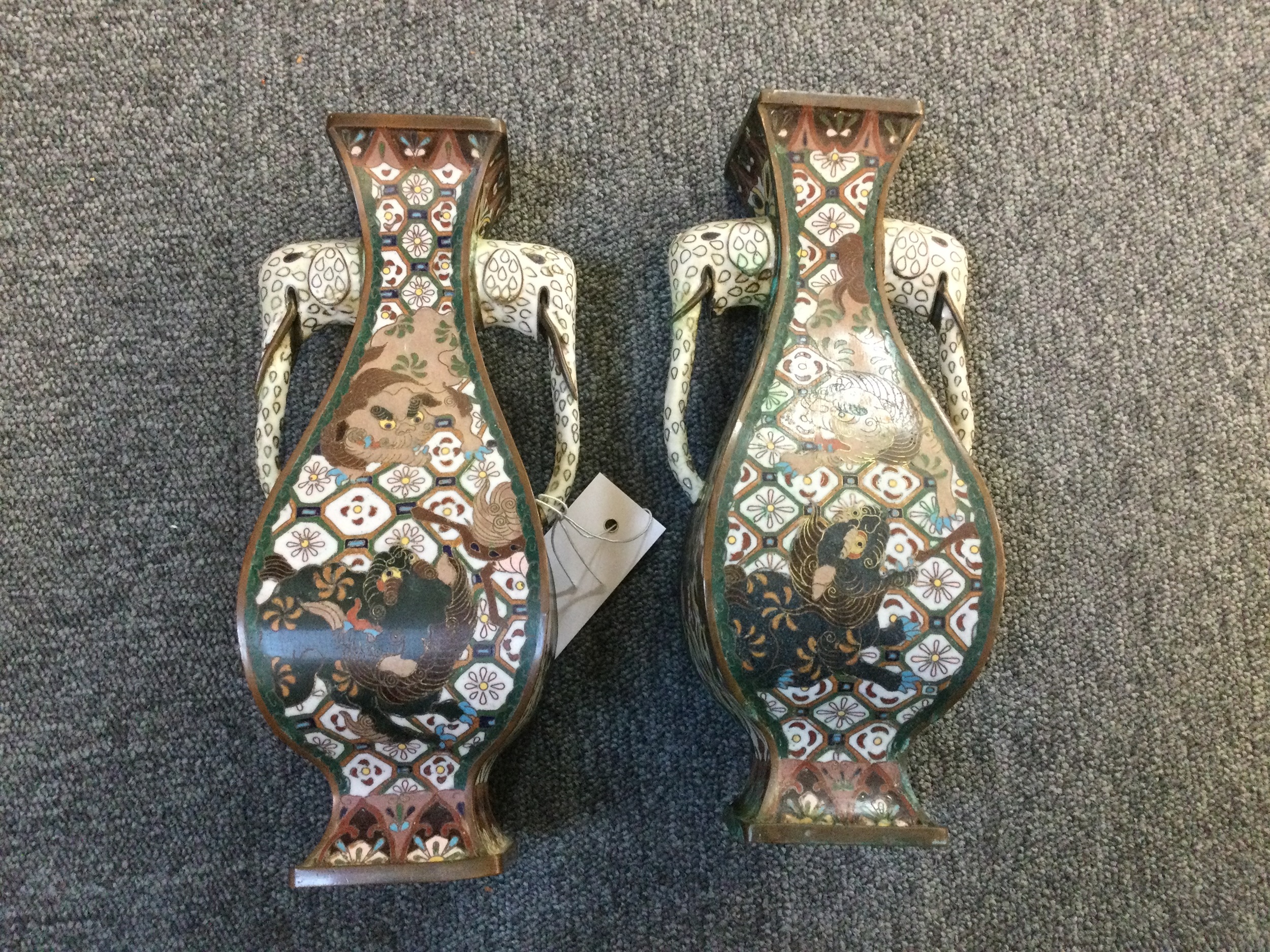 Lot 621 - Vases. A pair of Japanese cloisonné vases,
