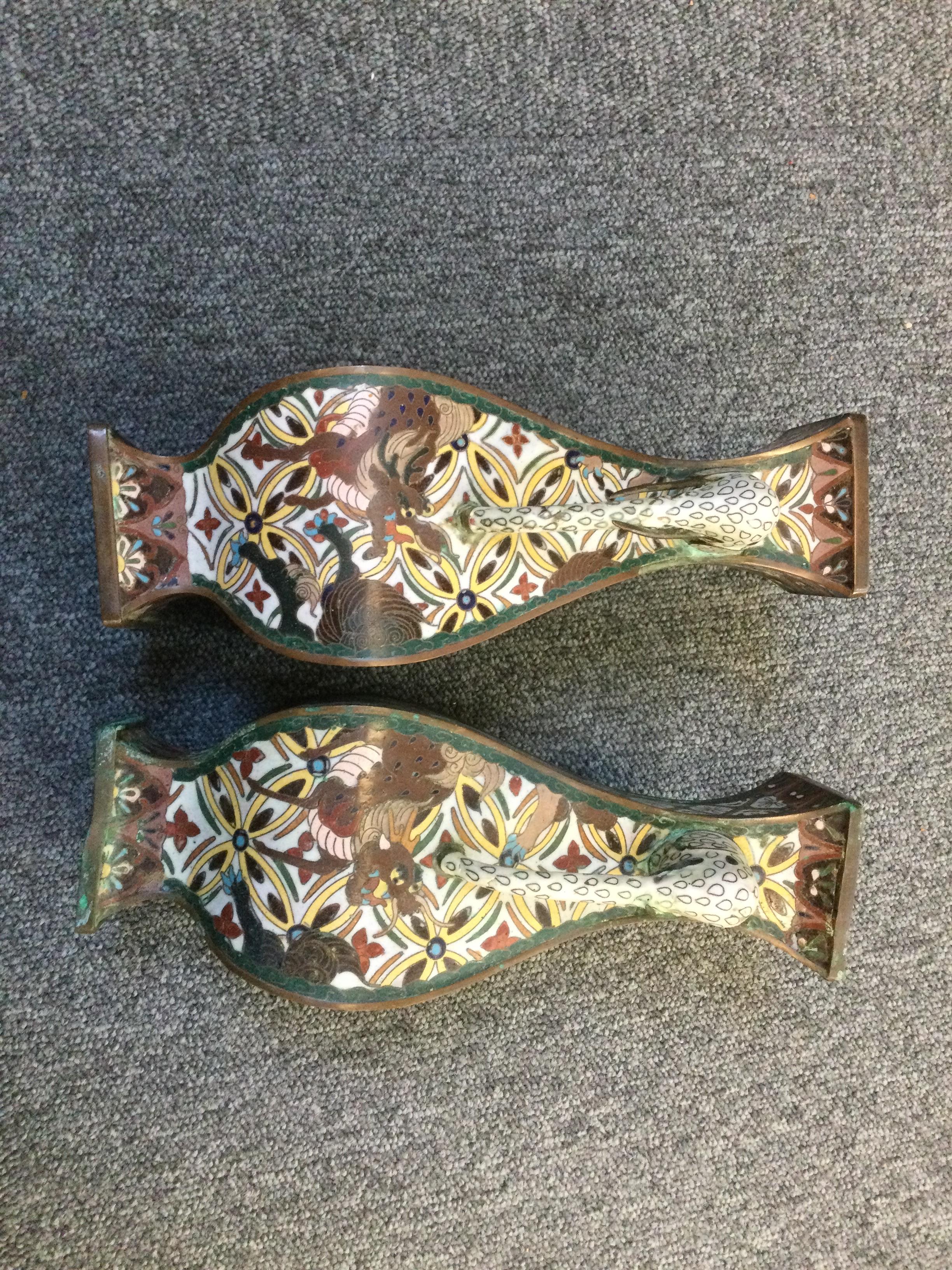 Lot 185 - Vases. Pair of Japanese cloisonné vases,