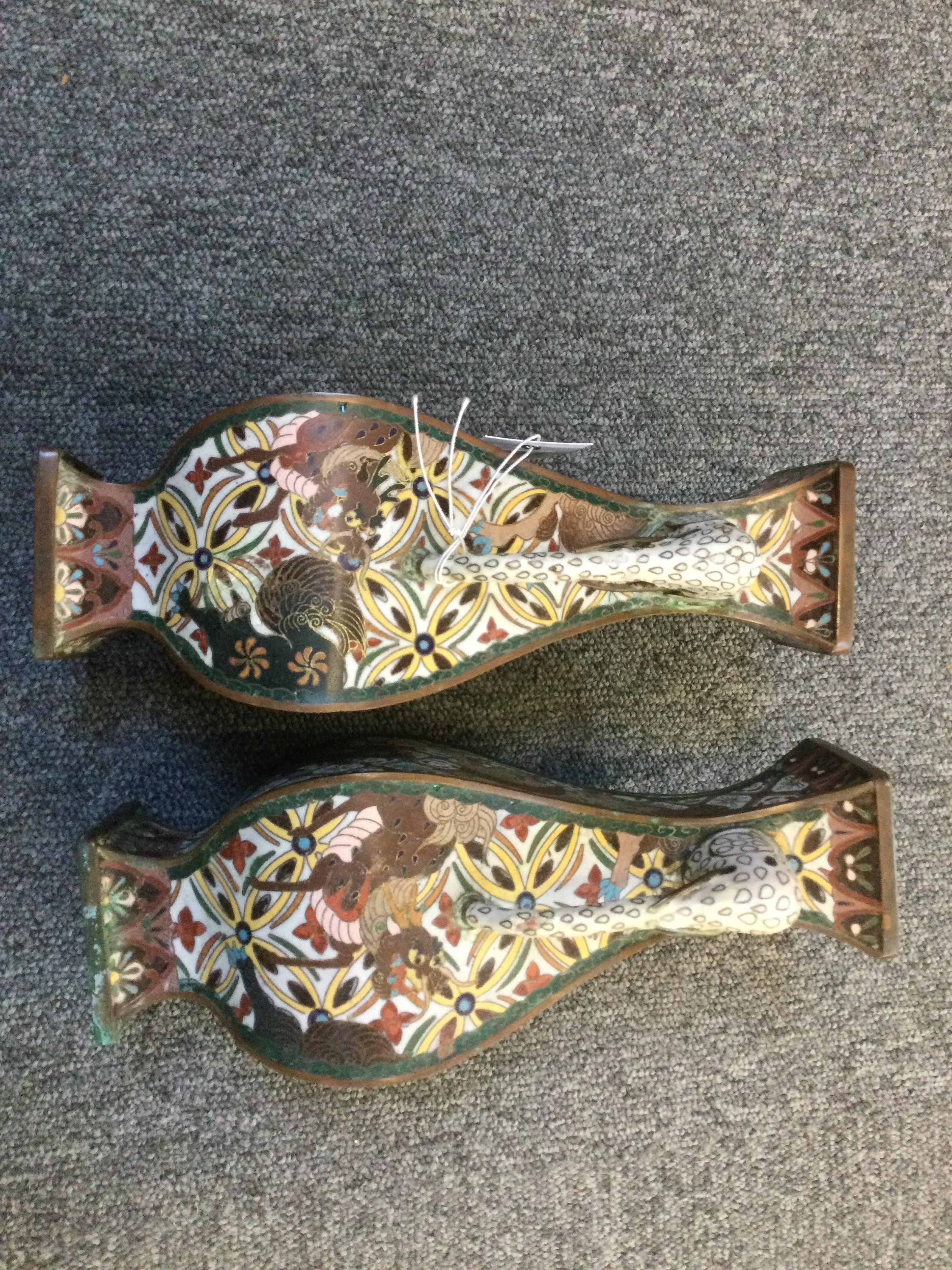 Lot 185 - Vases. Pair of Japanese cloisonné vases,