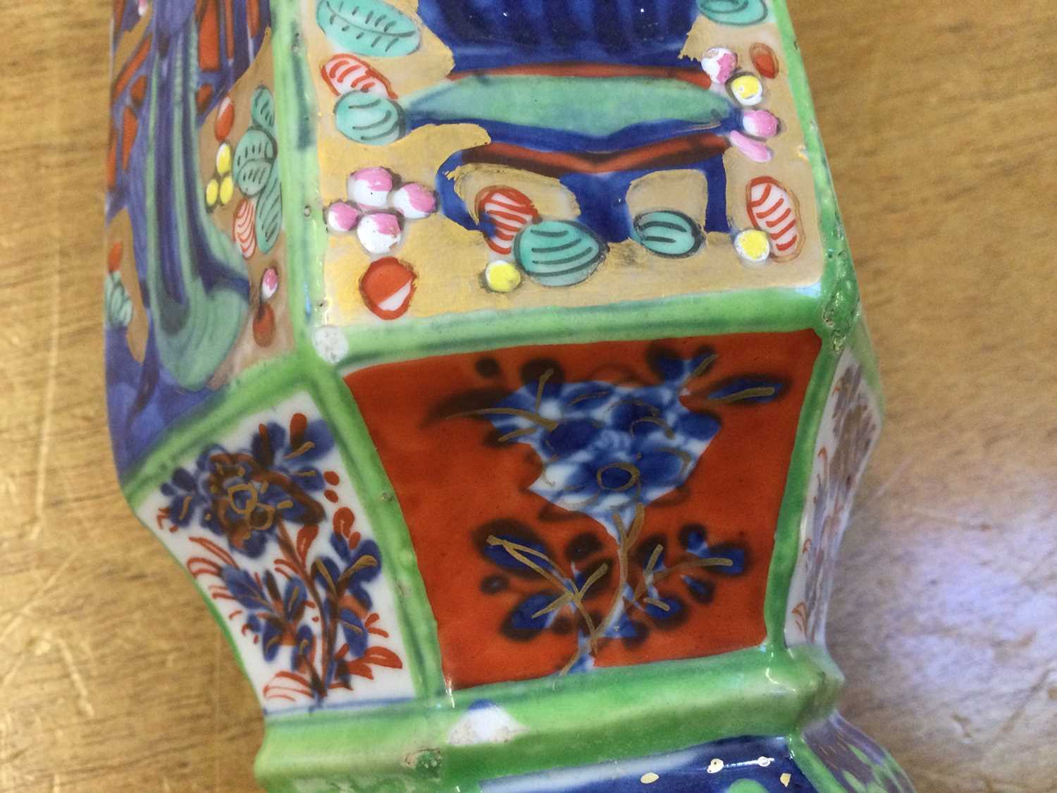 Lot 119 - Vases. Three Japanese hexagonal polychrome