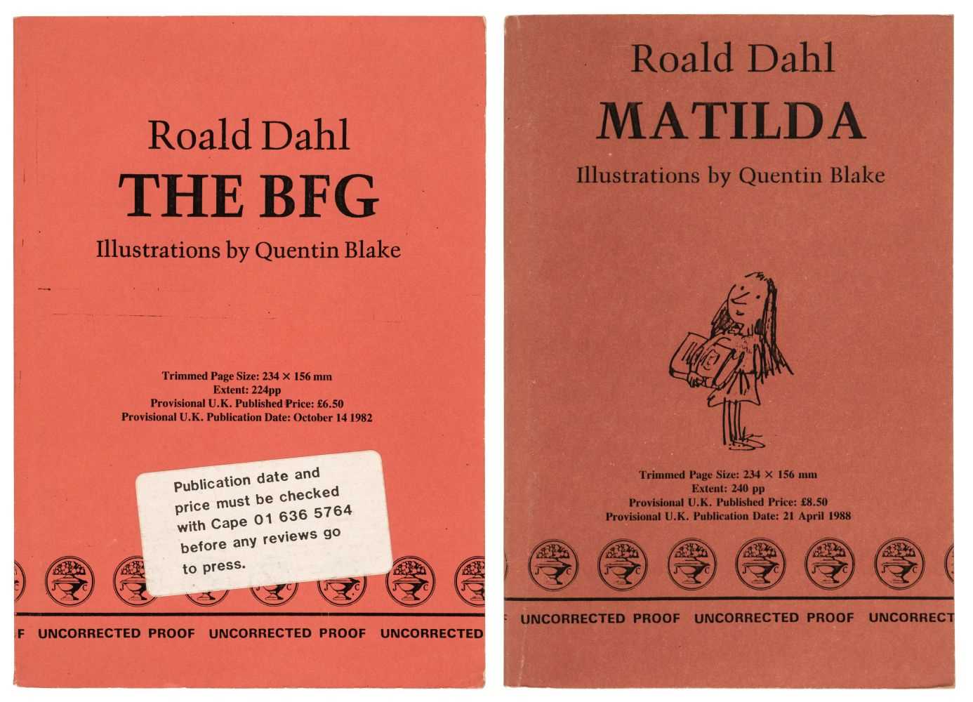 Lot 634 - Dahl (Roald). The BFG, 1982; Matilda, 1988,