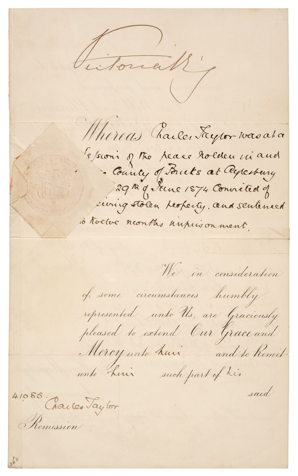 Lot 234 - Victoria (1819-1901). Document Signed,