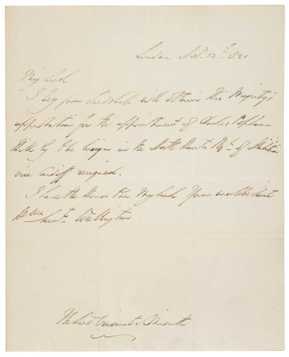 Lot 317 - Wellesley (Arthur, 1769-1852). Autograph