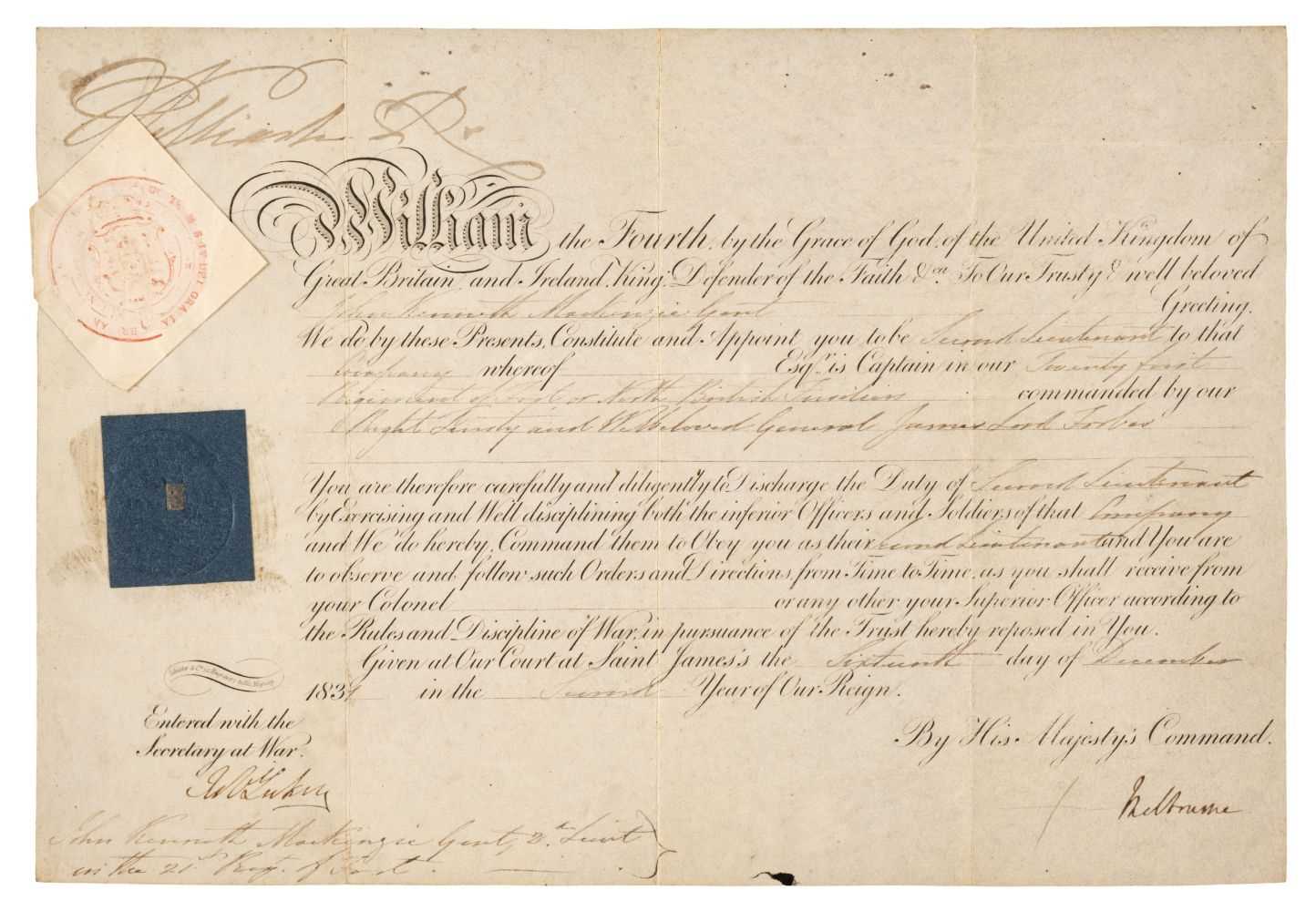 Lot 425 - William IV (1765-1837). Document Signed,