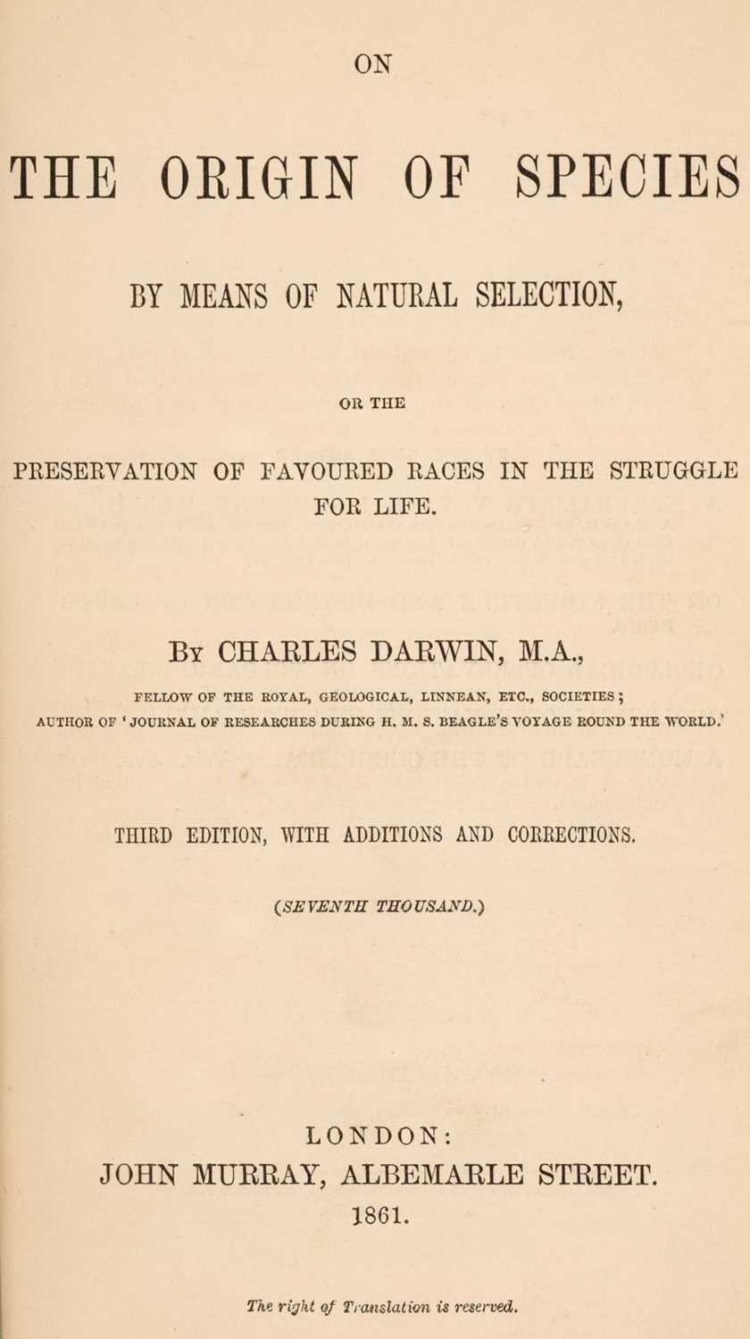 Lot 531 - Darwin (Charles). On The Origin of Species,