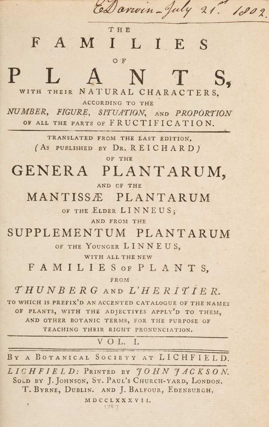 Lot 582 - Linnaeus (Carl). The Families of Plants...,