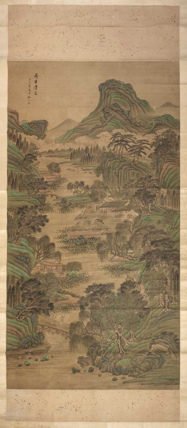 Lot 245 - Chinese Landscape Scroll. Garden Scene at a