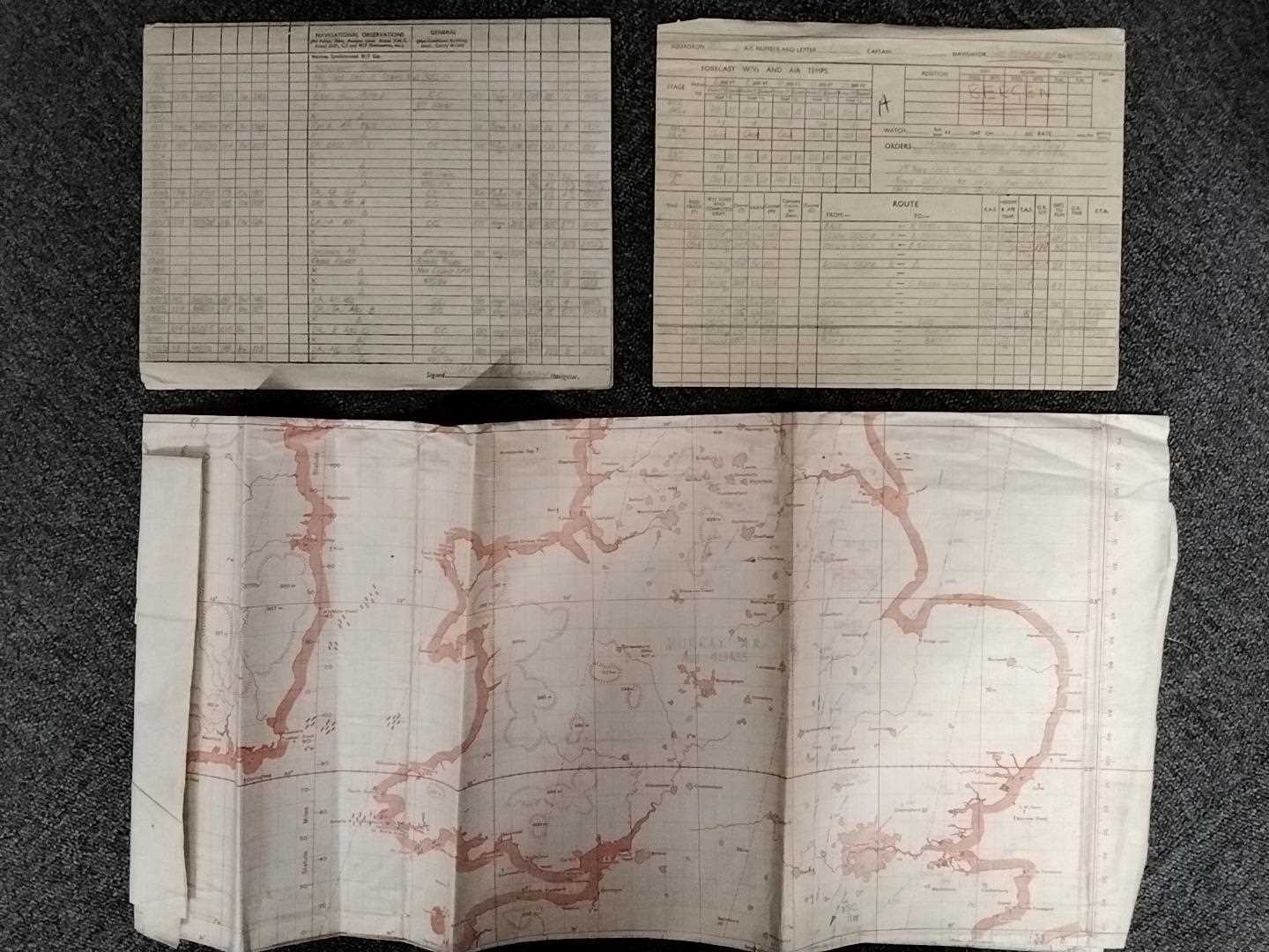 Lot 480 - WWII Logs & Chart. WWII navigation logs and