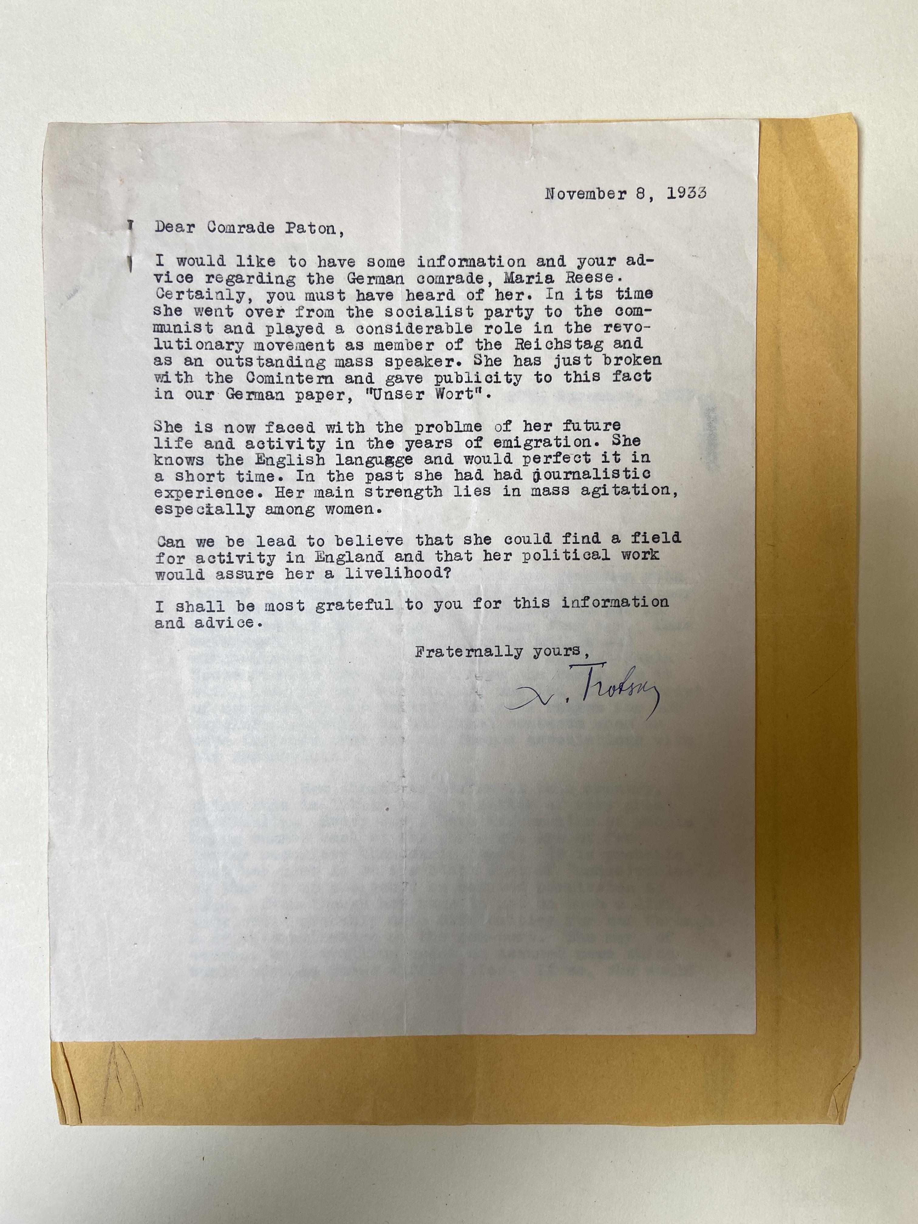 Lot 267 - Trotsky (Leon, 1879-1940), Typed Letter