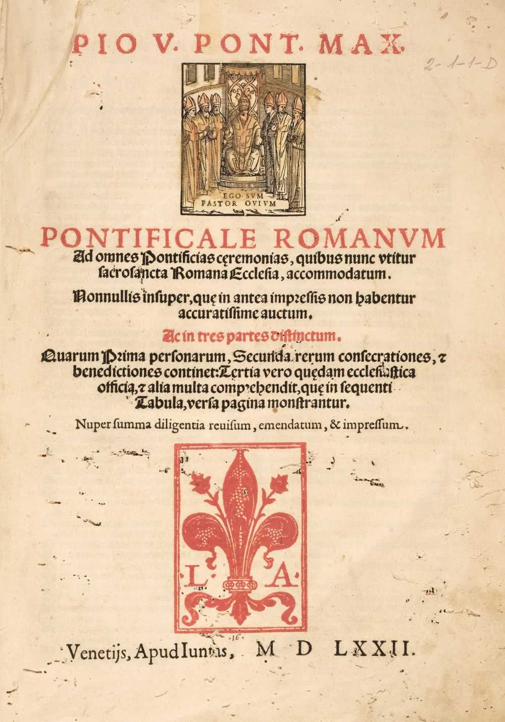 Lot 279 - Pontificale Romanum, Venice: Giunta, 1572,