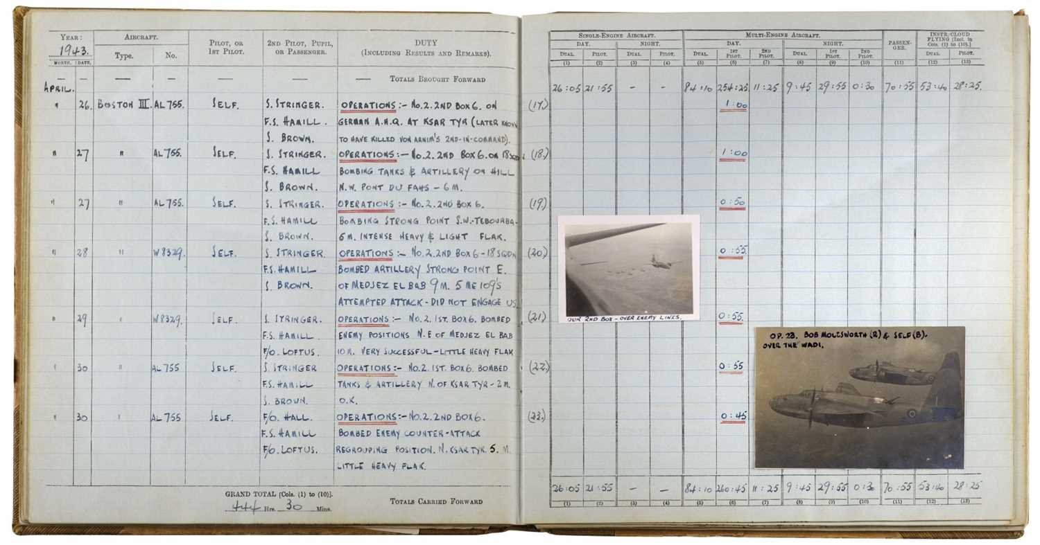 Lot 456 - Log Books. Squadron Leader Wilfred Ronald