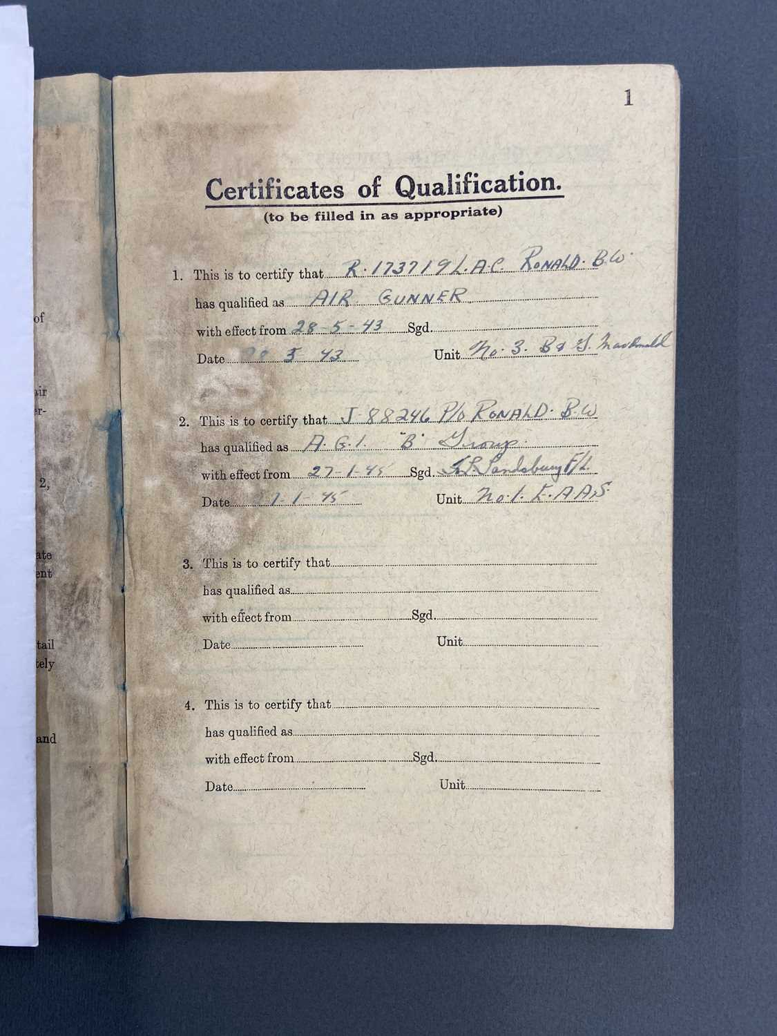 Lot 450 - Log Book. WWII RAF Log book kept by Air