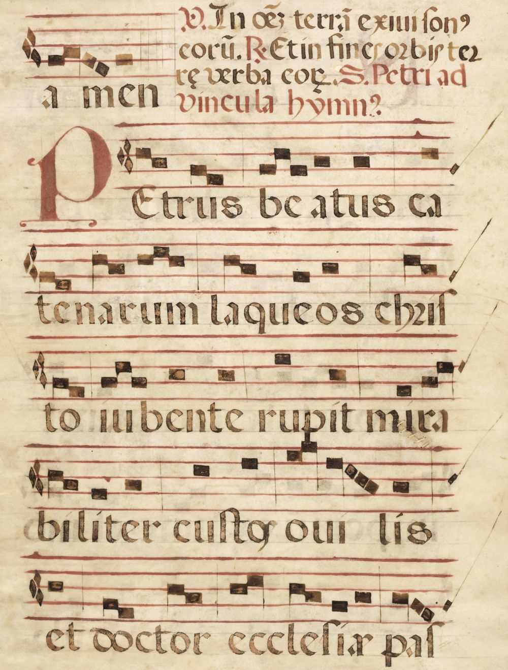 Lot 335 - Antiphonal Leaf. Manuscript vellum sheet,