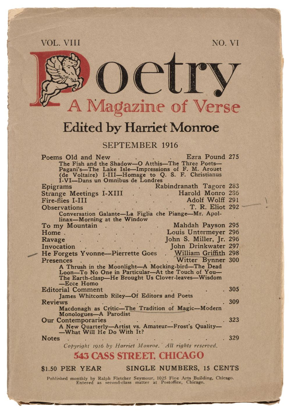 Lot 813 - Eliot (T. S.) Poetry. A Magazine of Verse, 3