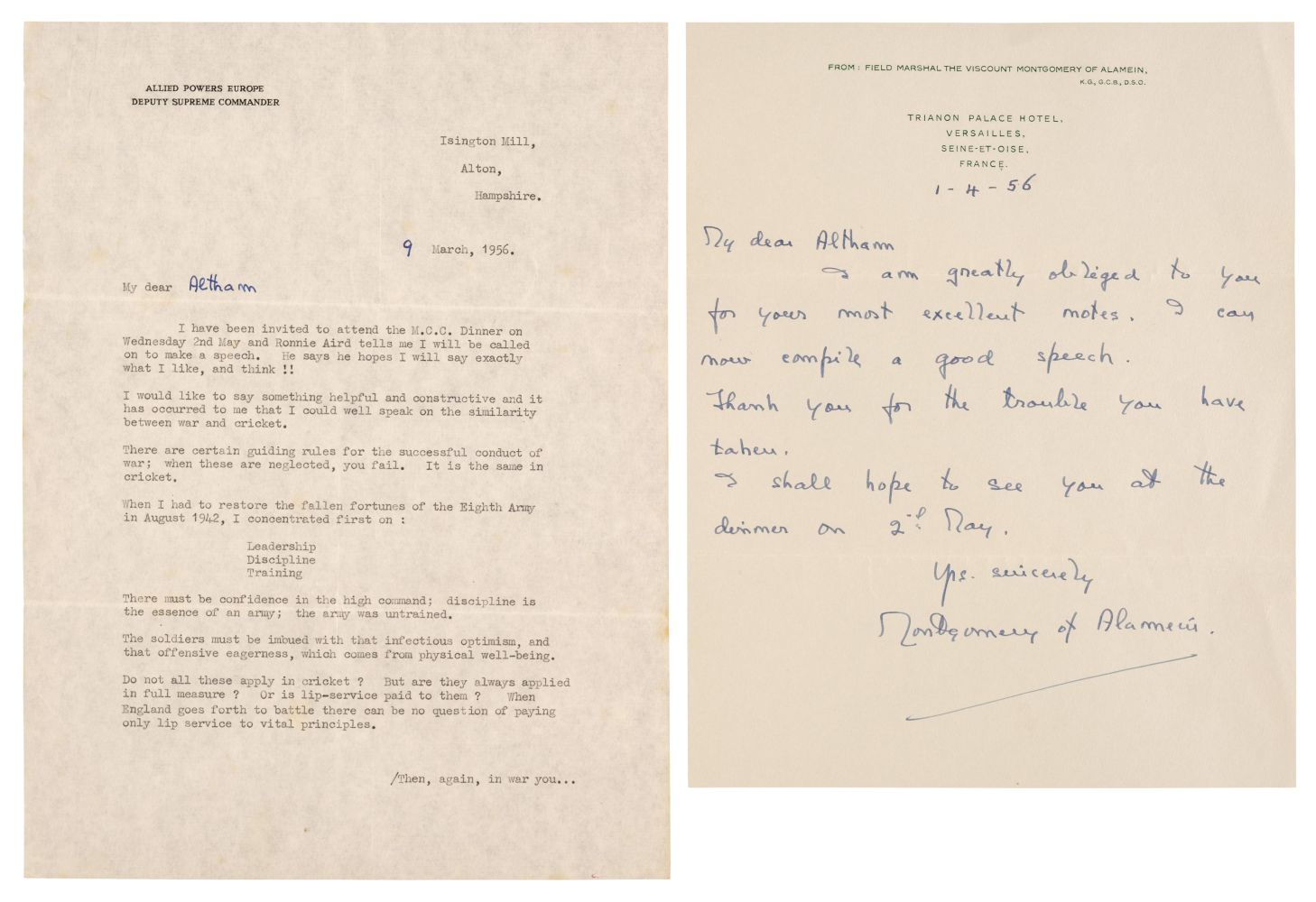 Lot 185 - Montgomery (Bernard Law, 1887-1976). Typed