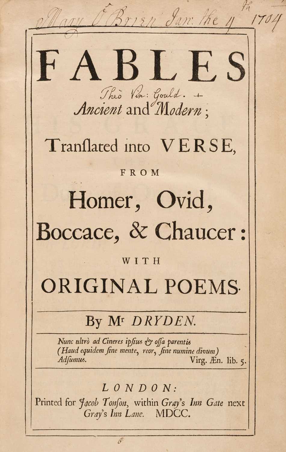 Lot 253 - Dryden (John). Fables Ancient & Modern,