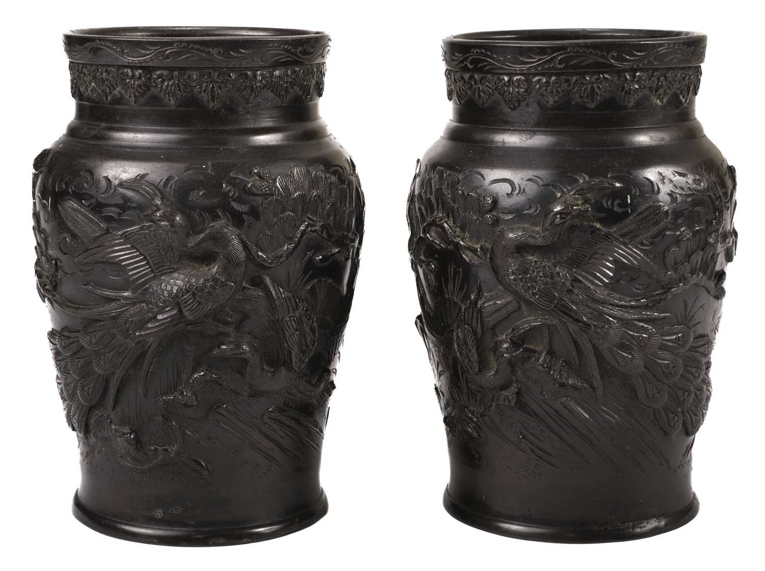 Lot 496 - Vases. A pair of Japanese bronze vases,