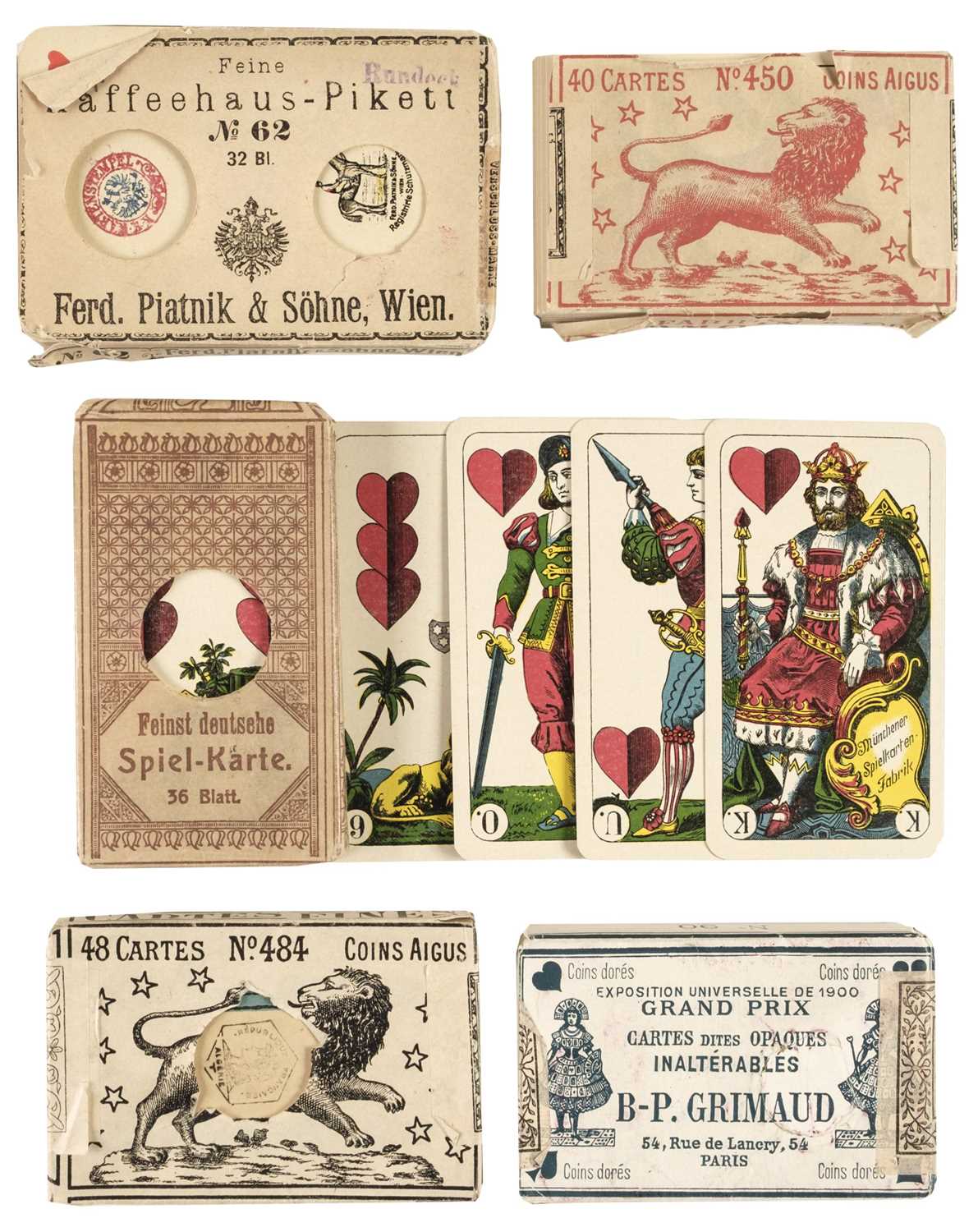 Lot 395 - European playing cards. A group of 5 decks,