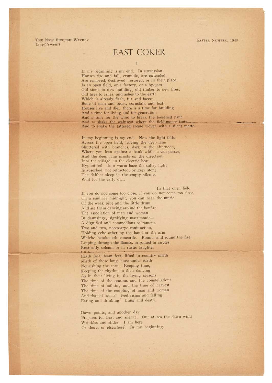 Lot 571 - Eliot (T. S.). East Coker, 1st appearance,