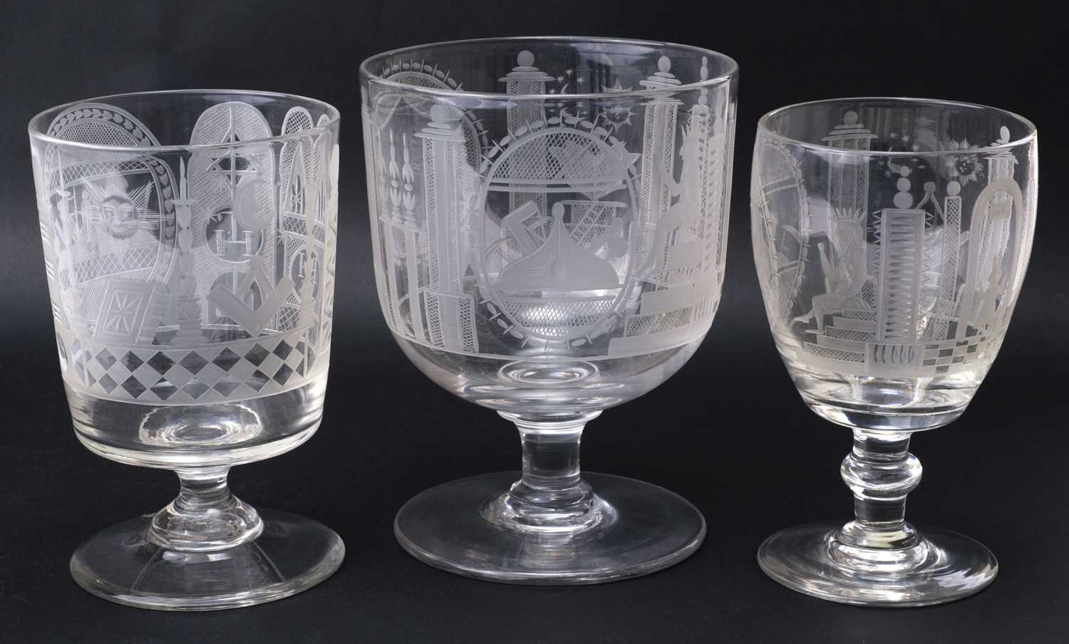 Lot 692 - Masonic Glass. A large Masonic glass goblet,