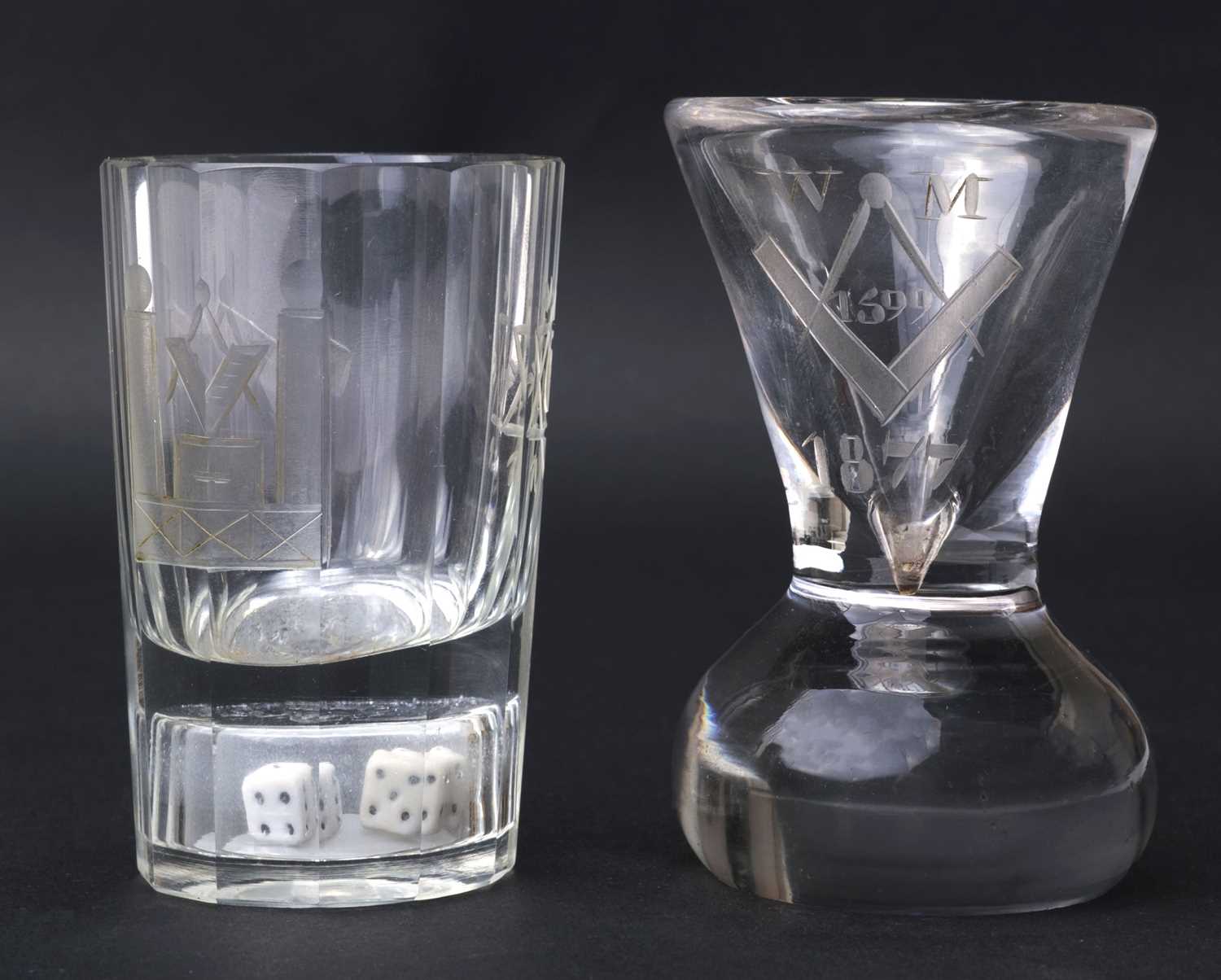 Lot 693 - Masonic Glass. A Masonic glass "gamblers"