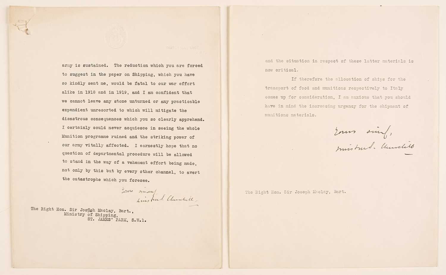 Lot 99 - Churchill (Winston). Two Partial Typed