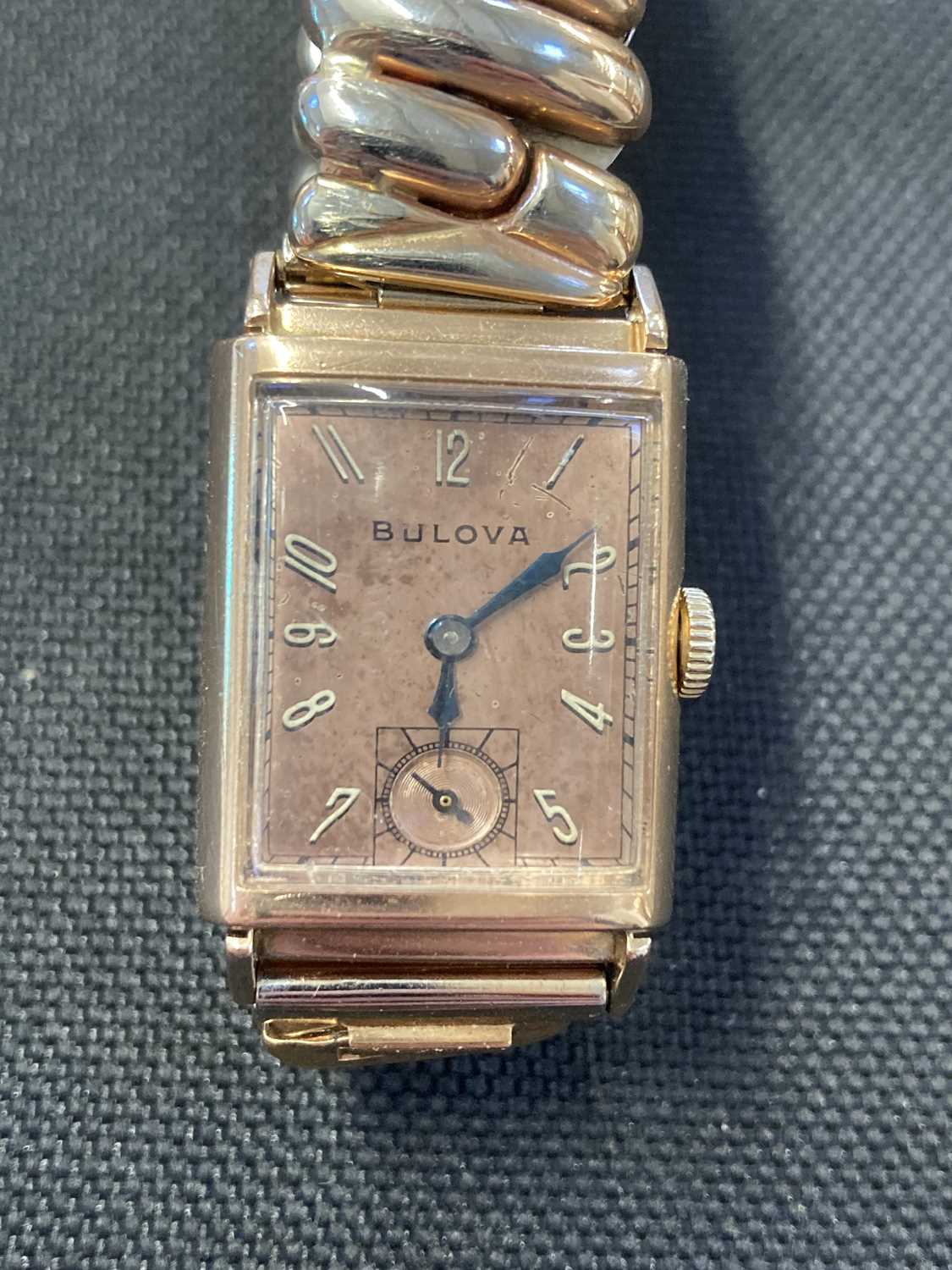 Lot 794 - Bulova. An art deco 14K gold wristwatch
