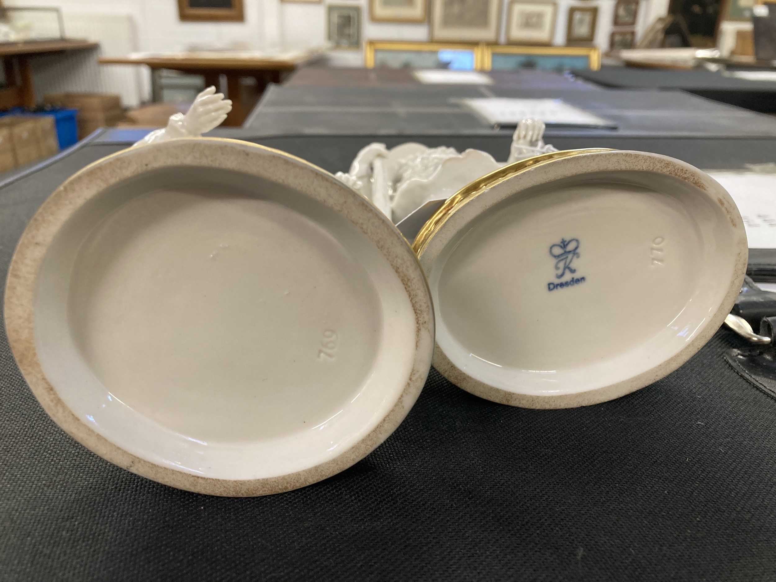 Lot 688 - Dresden. A Pair of Dresden porcelain figures,