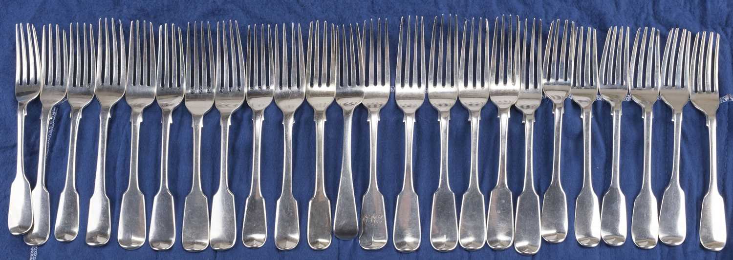 Lot 759 - Forks. A collection of 24 silver table forks,