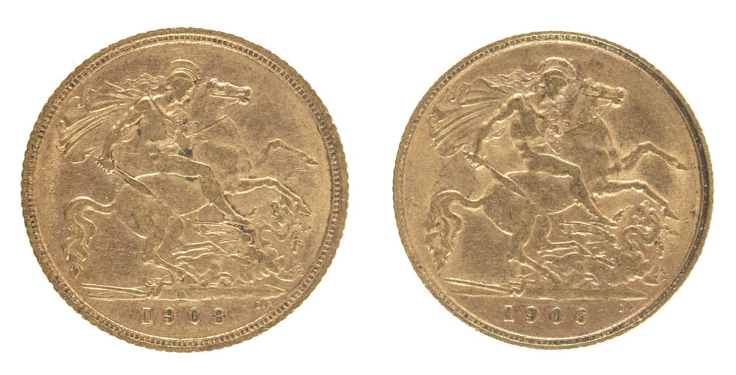 Lot 102 - Sovereigns. Two gold half sovereigns,